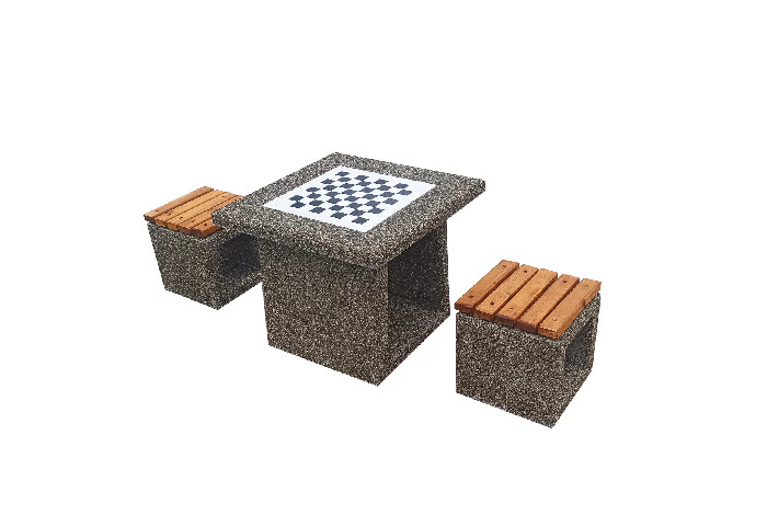 Set masa de sah cu doua scaune din beton :: www.nprefabricate.ro